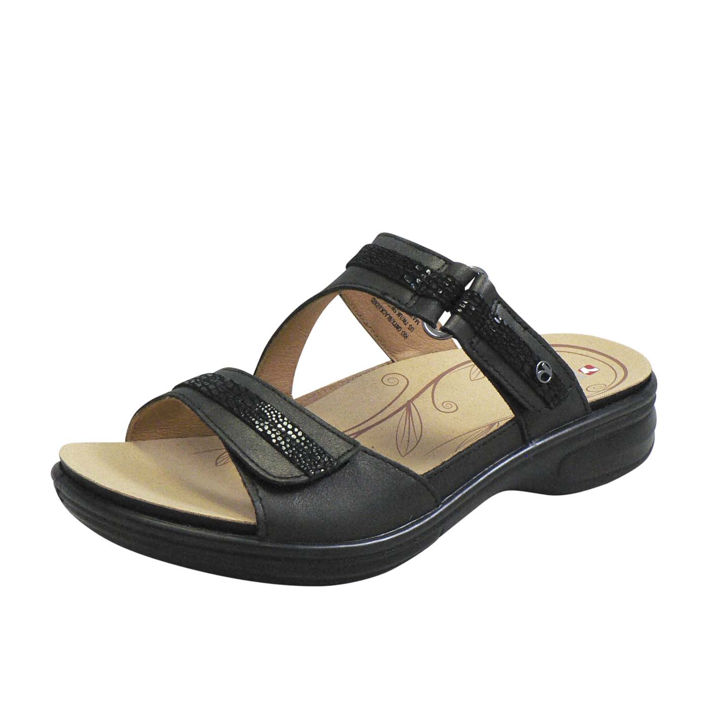 Rio (Wide) - Onyx/Black Lizard- Adjustable Sandals - SUNA Shoes & Accessories